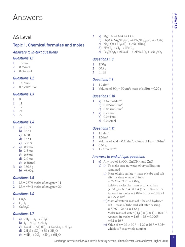 Cambridge International AS A Level Chemistry Student Book Answers | PDF ...