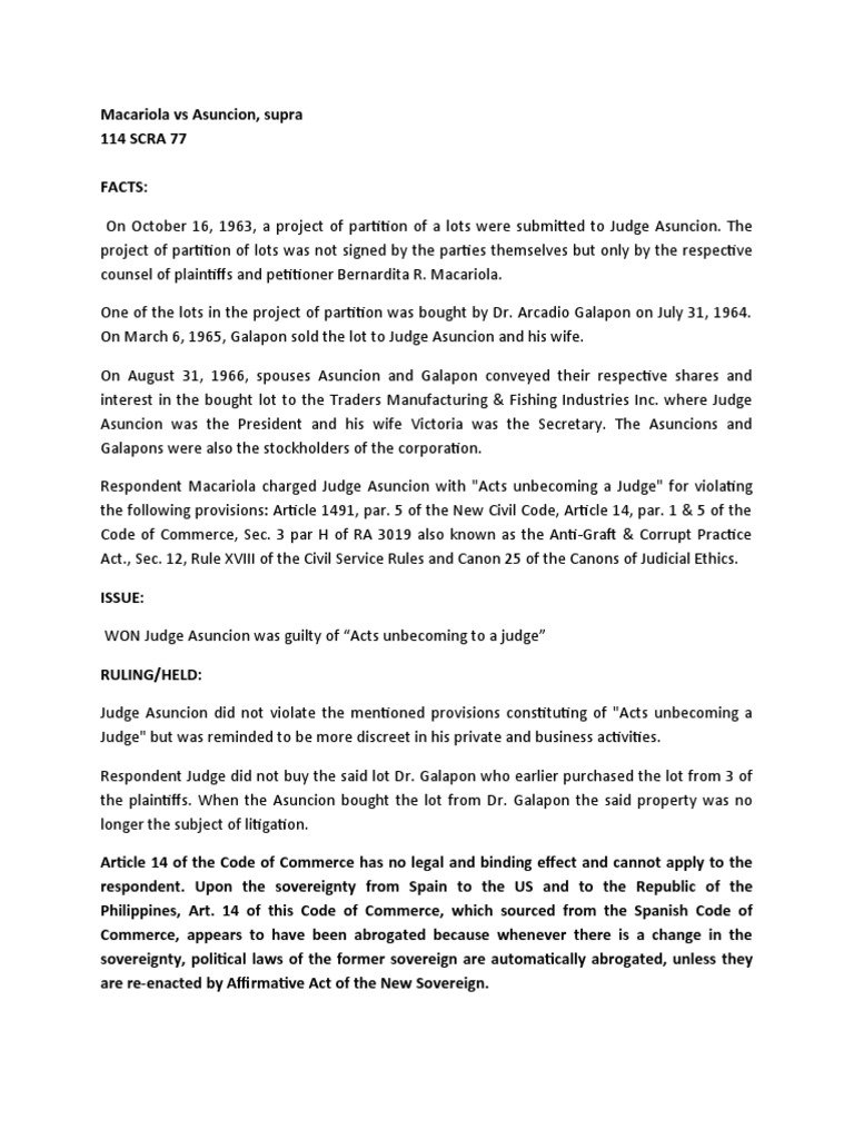 Macariola vs. Asuncion, Supra - Digest | PDF | Sovereignty | Public Sphere