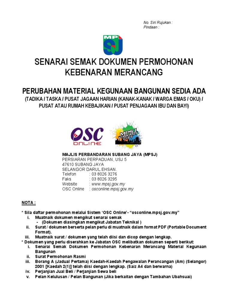 Senarai Semak Permohonan Kebenaran Merancang | PDF | Teknologi & Rekayasa