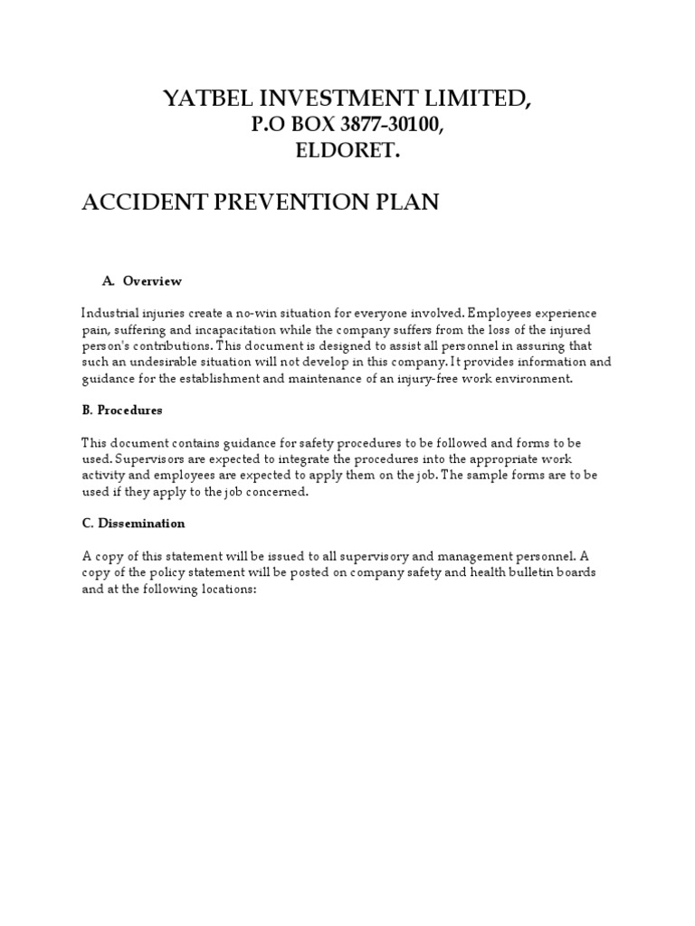 Accident Prevention Plan Yatbel Investment | PDF | Occupational Safety ...