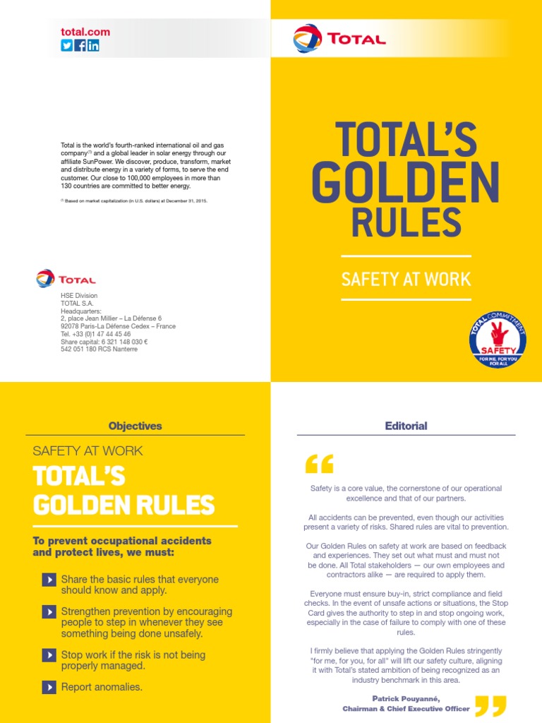 TOTAL Golden Rules | PDF | Risk Assessment | Safety