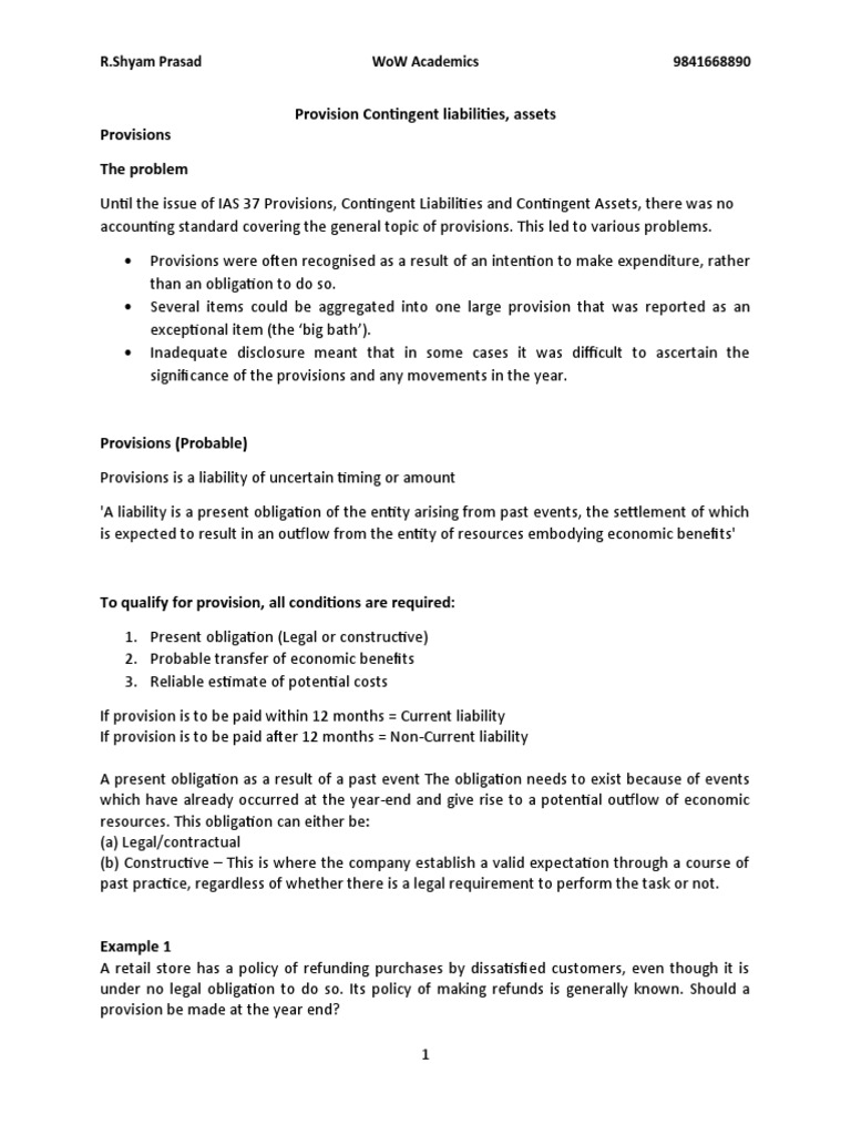 Provision Contingent Liabilities | PDF | Financial Statement ...