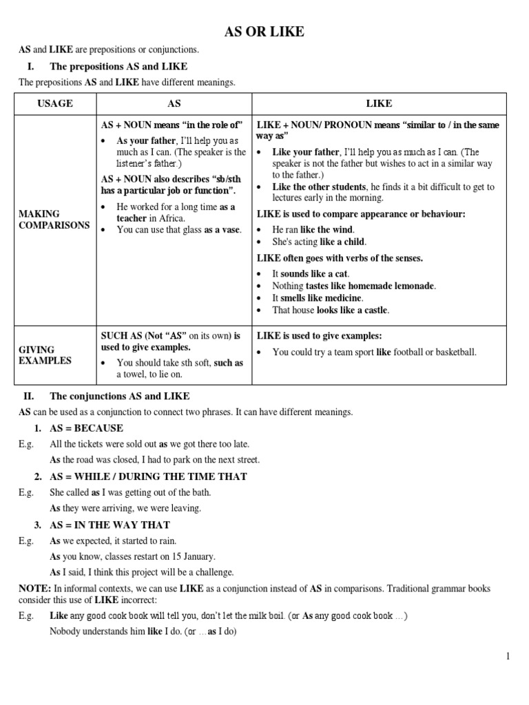 As or Like | PDF | Noun | Adverb