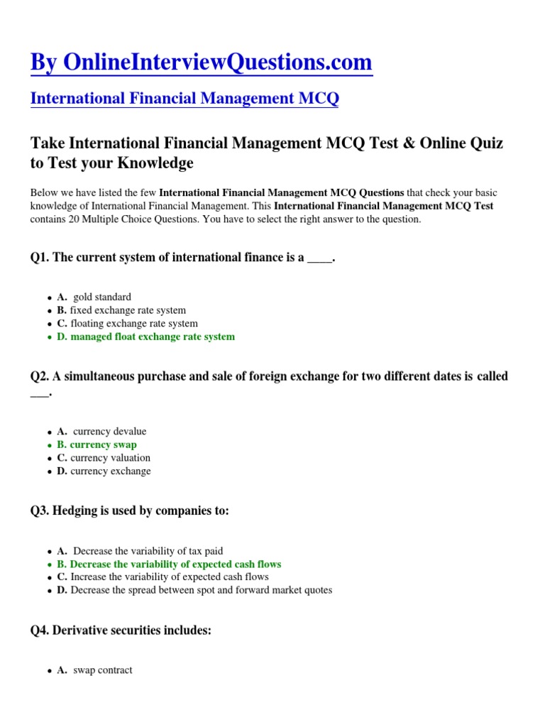 International Financial Management MCQs | PDF | Exchange Rate | Foreign ...