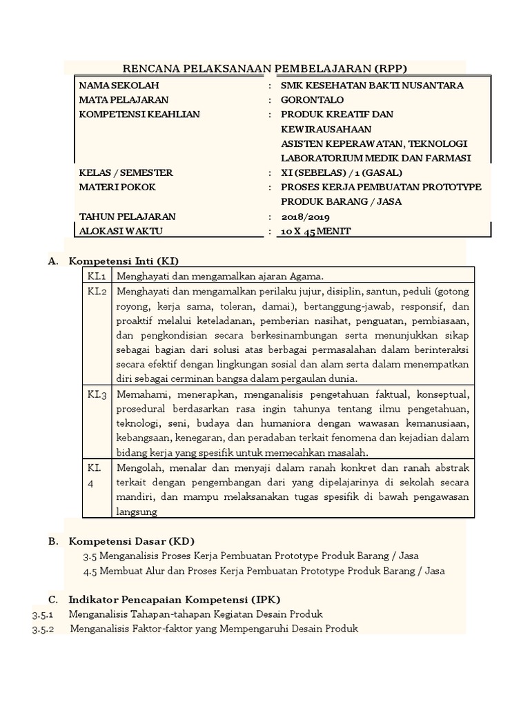 Rencana Pelaksanaan Pembelajaran (RPP) : A. Kompetensi Inti (KI) | PDF