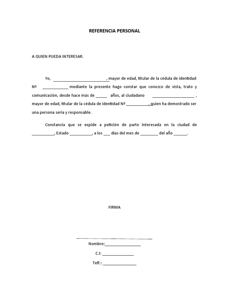 Plantilla Referencia Personal | PDF