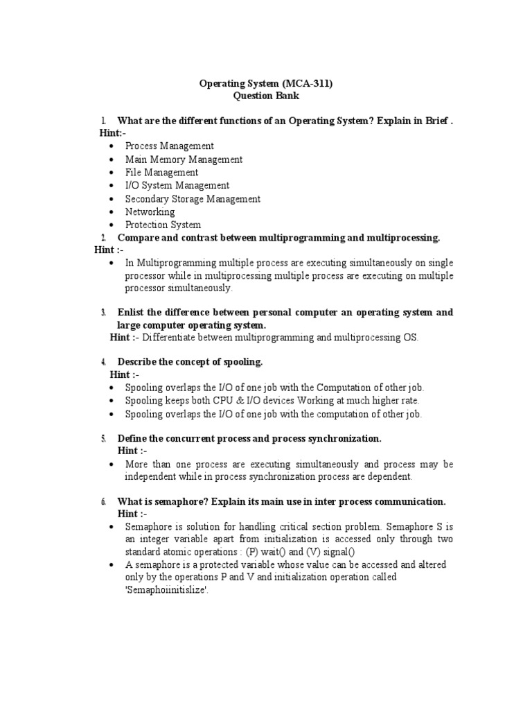 Operating System Exam Question Bank | PDF | Scheduling (Computing) | Process (Computing)