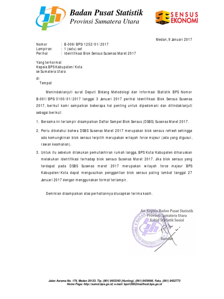 Surat Identifikasi Blok Sensus Susenas 2017 | PDF