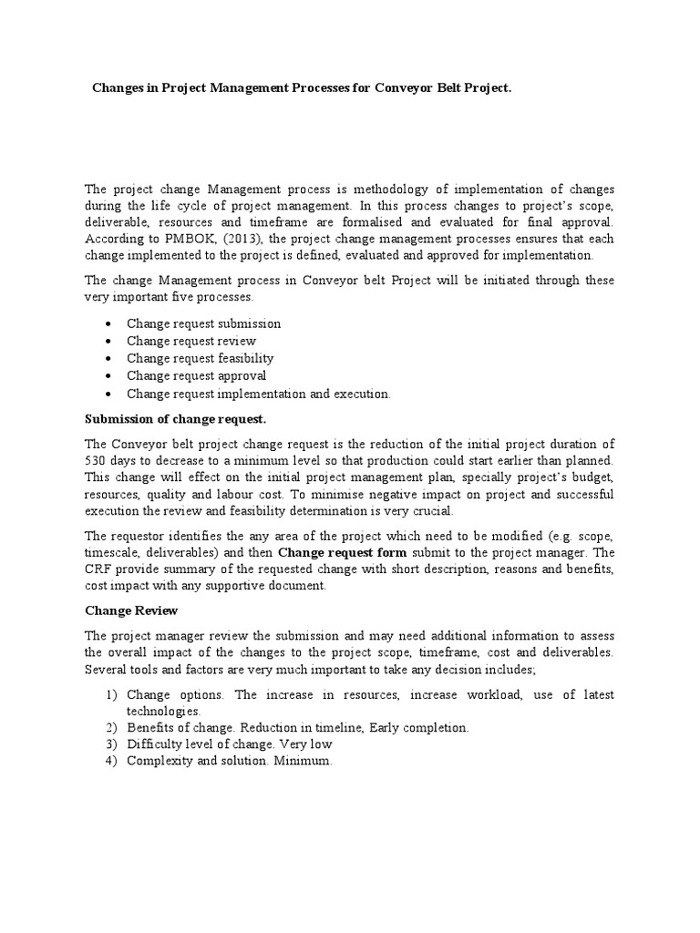 Change Management Processes For Conveyor Belt Project | PDF | Project ...