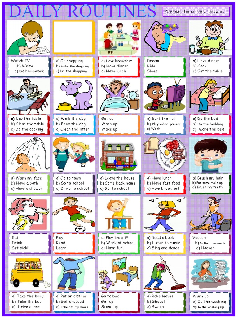 Daily Routines New Multiple Choice Activity Picture Dictionaries ...