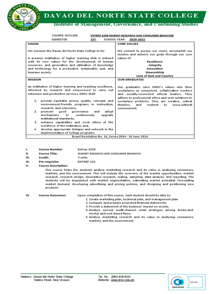 Course Outline - Market Research | PDF | Market Segmentation | Marketing