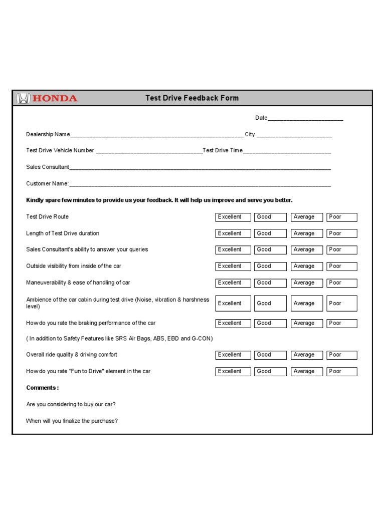 DQ8 - Test Drive Feedback Form | PDF