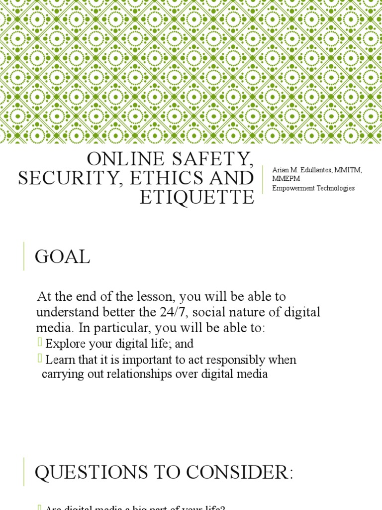 Lesson 2 - Online Safety, Security, Ethics and Etiquette | PDF ...
