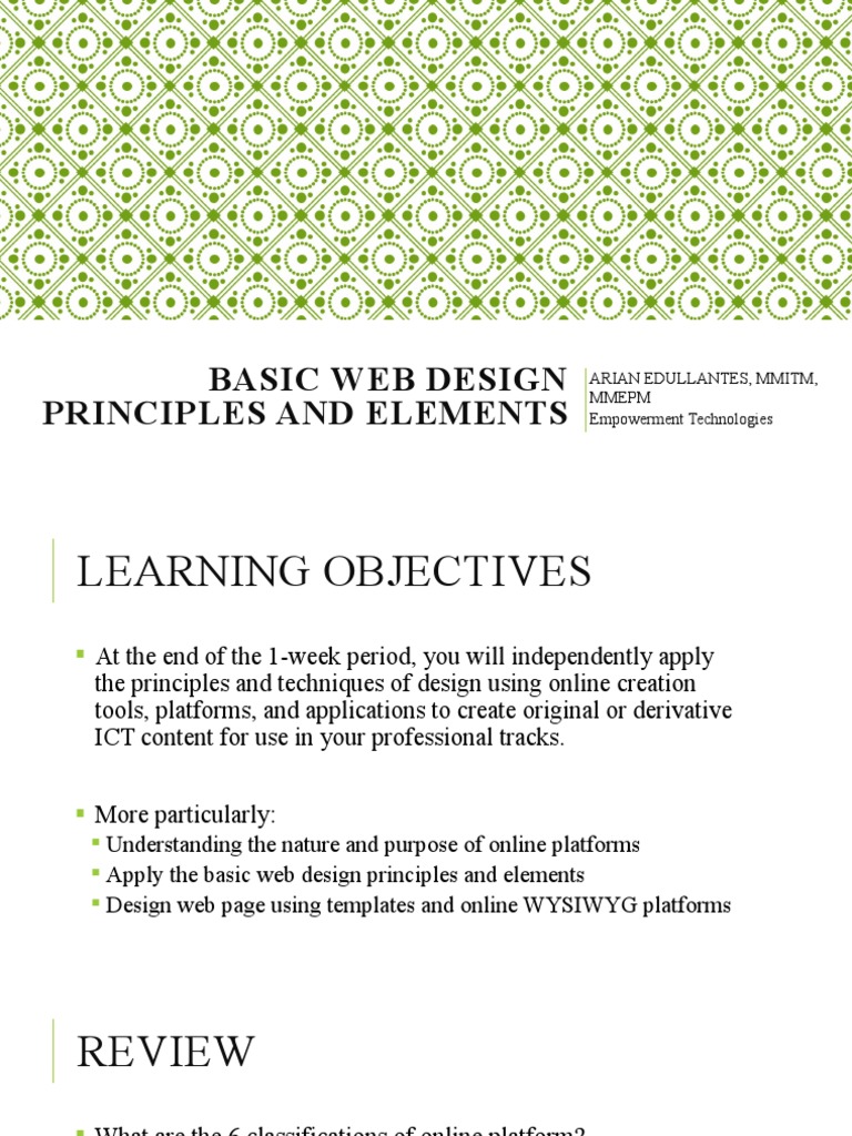 Lesson 6.2 - Basic Web Design Principles and Elements | PDF ...