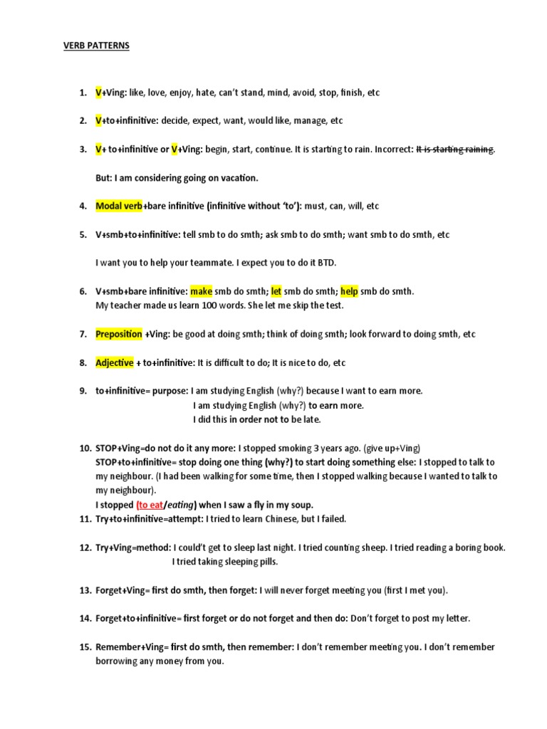 Verb Patterns | PDF | English Language | Verb