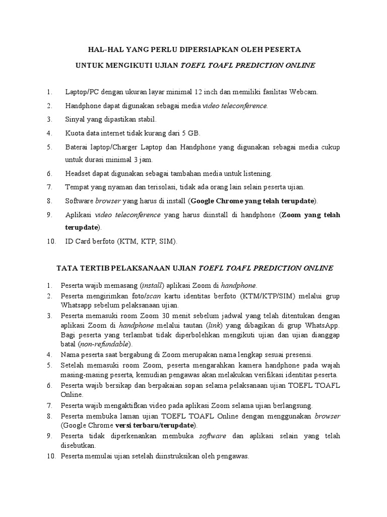 Tata Tertib Ujian Toefl Toafl | PDF