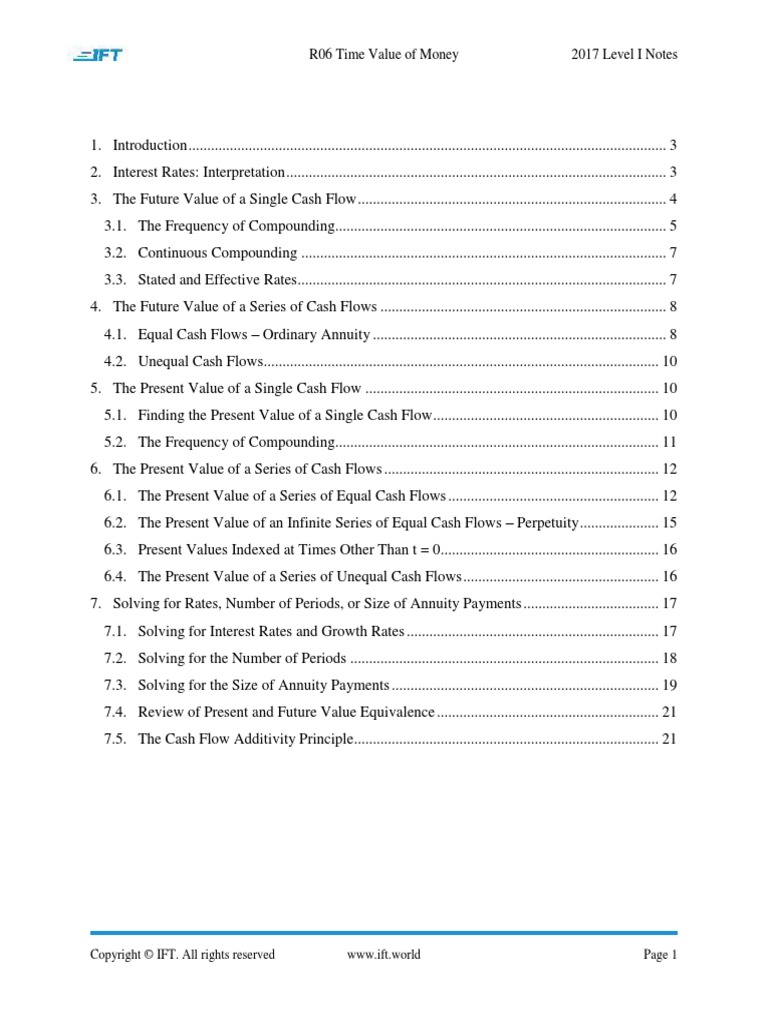 R06 Time Value of Money 2017 Level I Notes: WWW - Ift.world | PDF ...