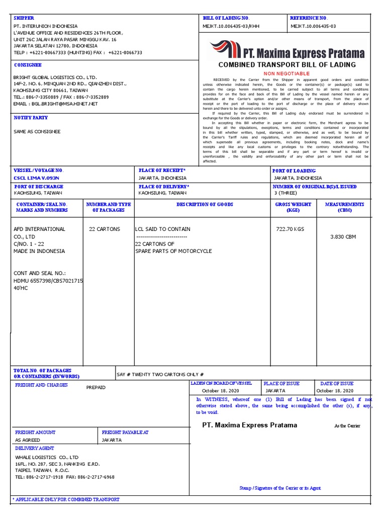 Combined Transport Bill Of Ladingとは, 複合一貫輸送とは – HVYM