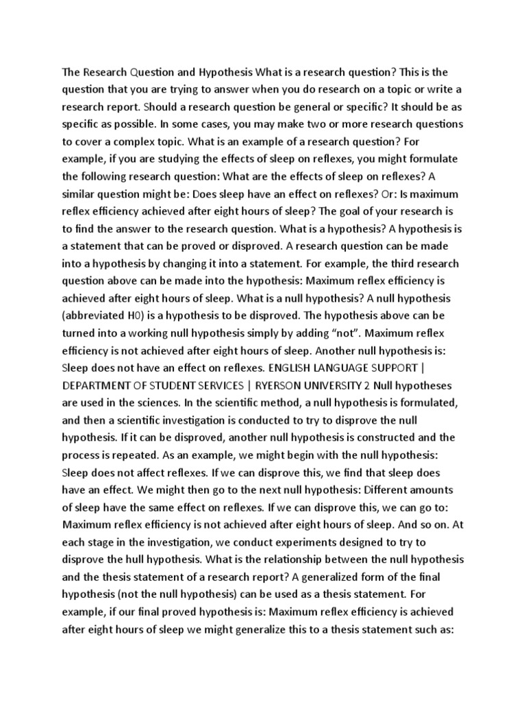The Research Question and Hypothesis What Is A Research Question | PDF ...