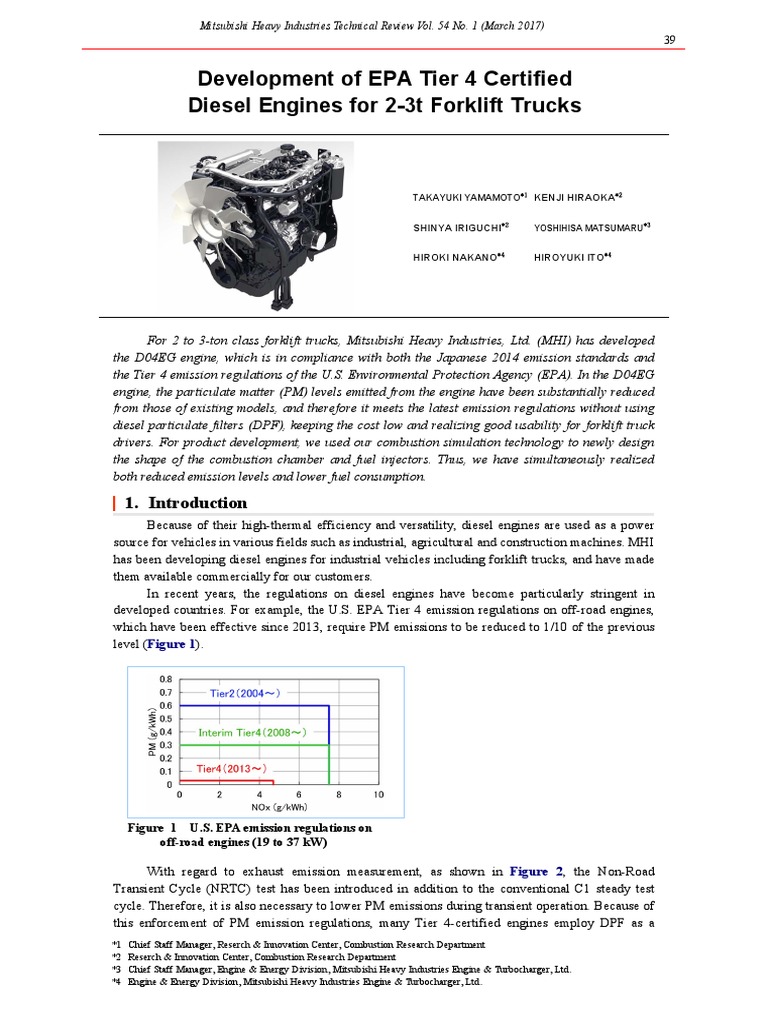 EPA Tier 4 Certified Diesel Engines for 2-3t Forklift Trucks | PDF ...