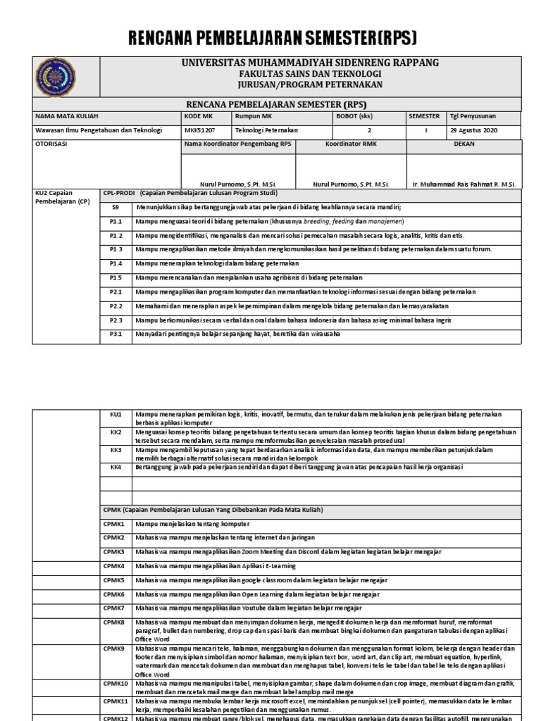 RPS Teknologi Peternakan UMSR | PDF