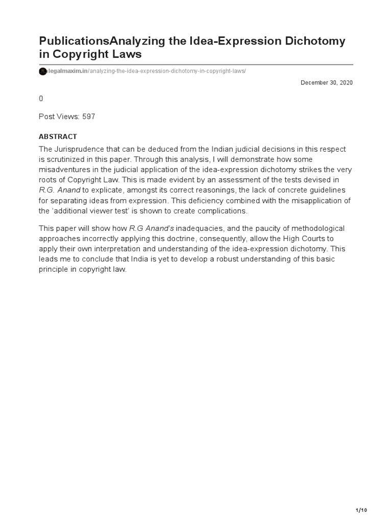 Publicationsanalyzing The Idea-Expression Dichotomy | PDF | Idea ...