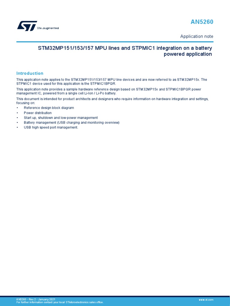 STM32MP151/153/157 MPU Lines and STPMIC1 Integration On A Battery ...