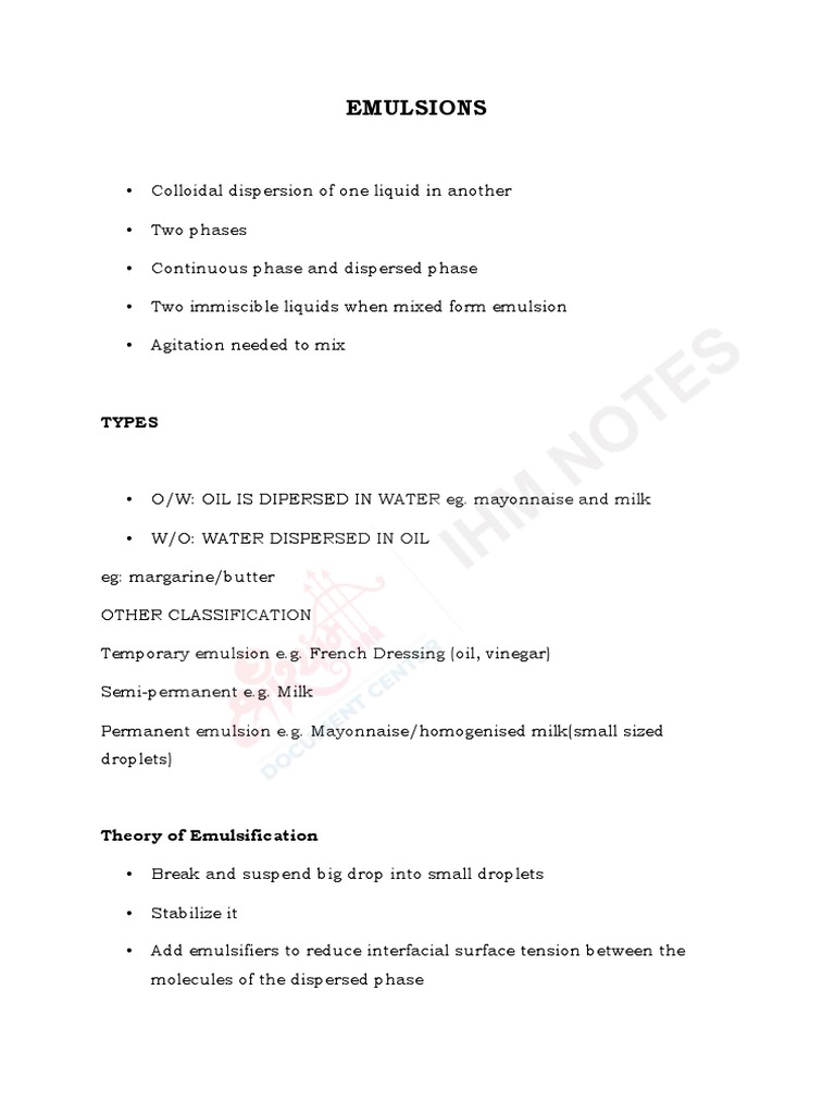 Emulsions | PDF | Emulsion | Colloid