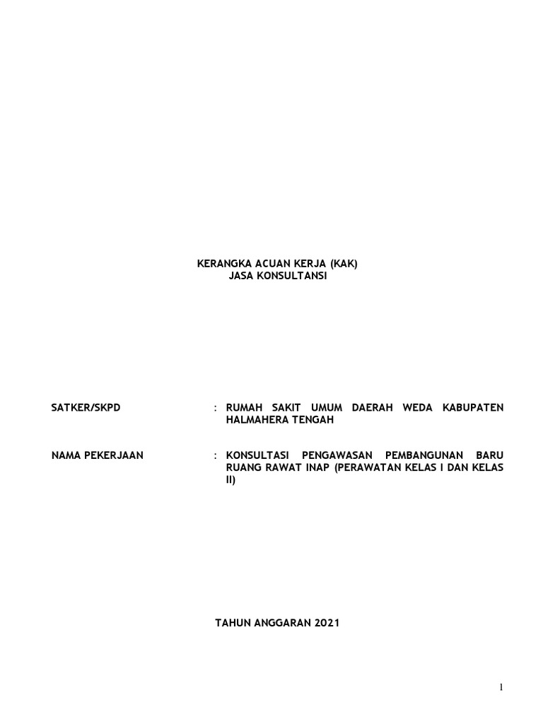 Kerangka Acuan Kerja (Kak) Jasa Konsultansi | PDF