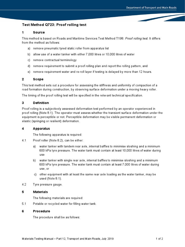 Test Method Q723 - Proof Rolling Test | PDF | Tire | Deformation ...