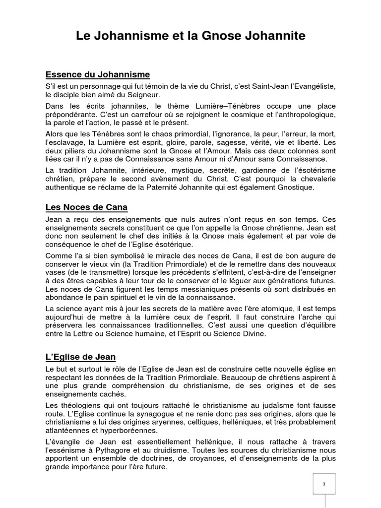 Johannisme et Gnose : Lumière et Connaissance | PDF | Gnosticisme | Noûs
