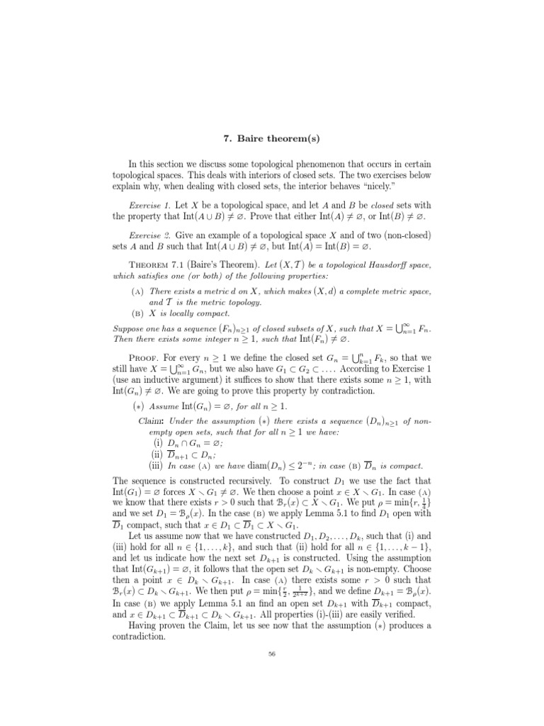 1 07 Baire Theorem | PDF | Metric Space | Mathematical Structures