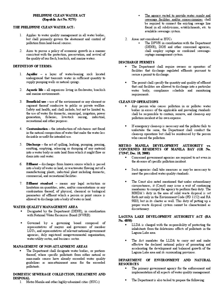Philippine Clean Water Act RA 9275 | PDF | Clean Water Act | Water Quality