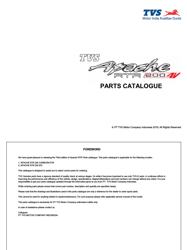 TVS Apache 200 Parts Catalogue Rev-28!6!2016 | PDF | Carburetor | Clutch