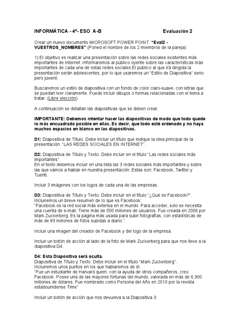 INFORMÁTICA - Enunciado Eval2 | PDF | Servicio de redes sociales | Facebook