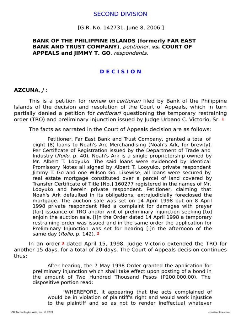 BPI vs. Court of Appeals: TRO Case Review | PDF | Injunction | Foreclosure