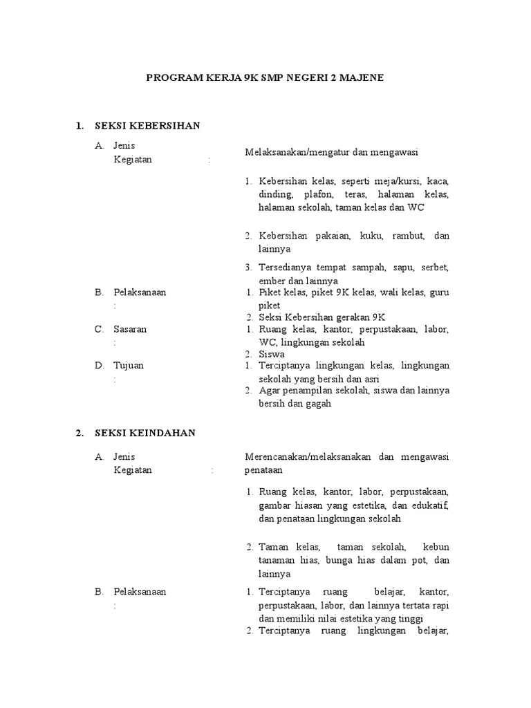 Program Kerja 9K SMP Negeri 2 Majene | PDF