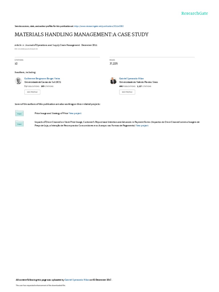 Materials Handling Management:A Case Study: Article | PDF | Dependent ...