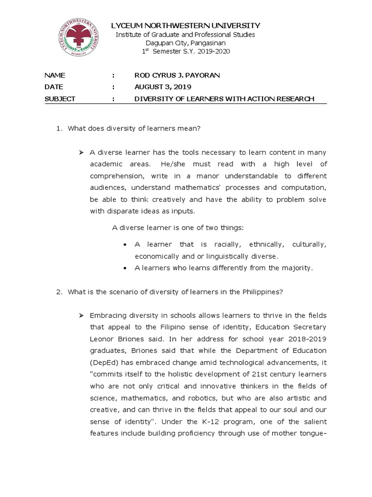 Understanding Learner Diversity in Education | PDF | Learning | Classroom