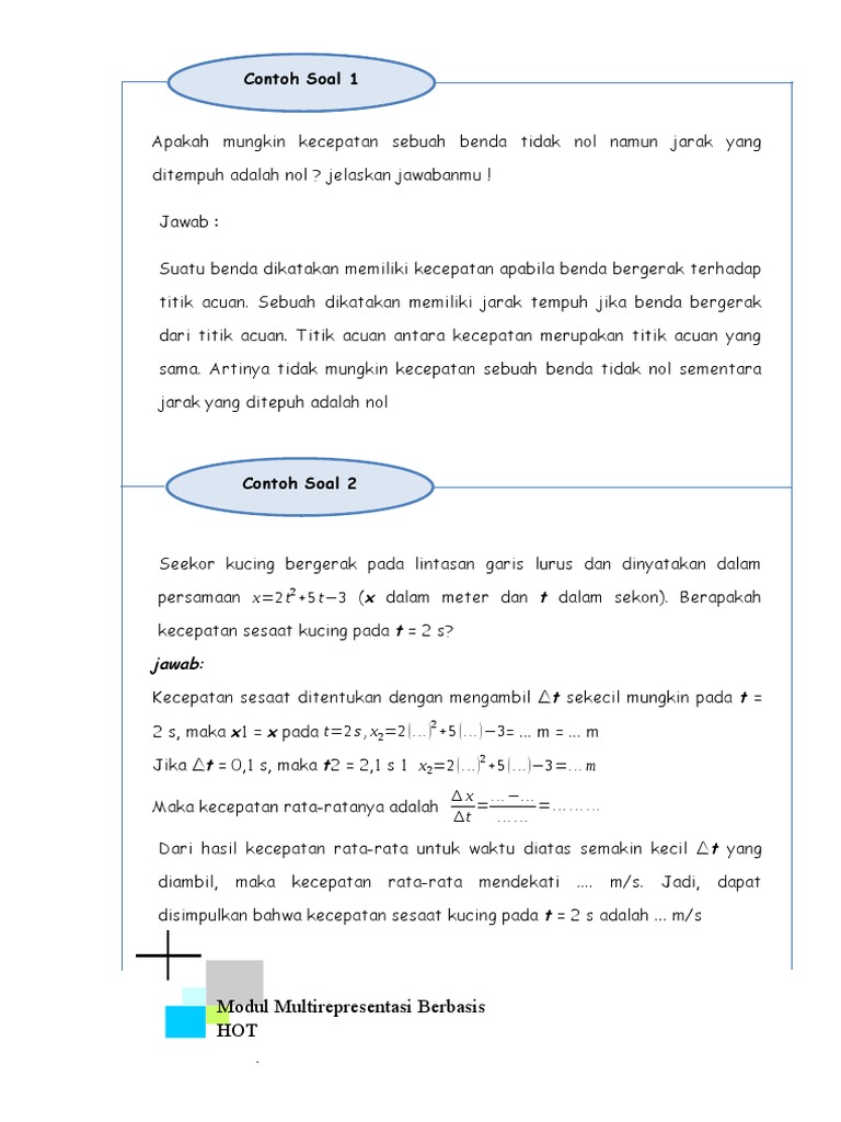 Contoh Soal 1: Modul Multirepresentasi Berbasis HOT Gerak Lurus | PDF