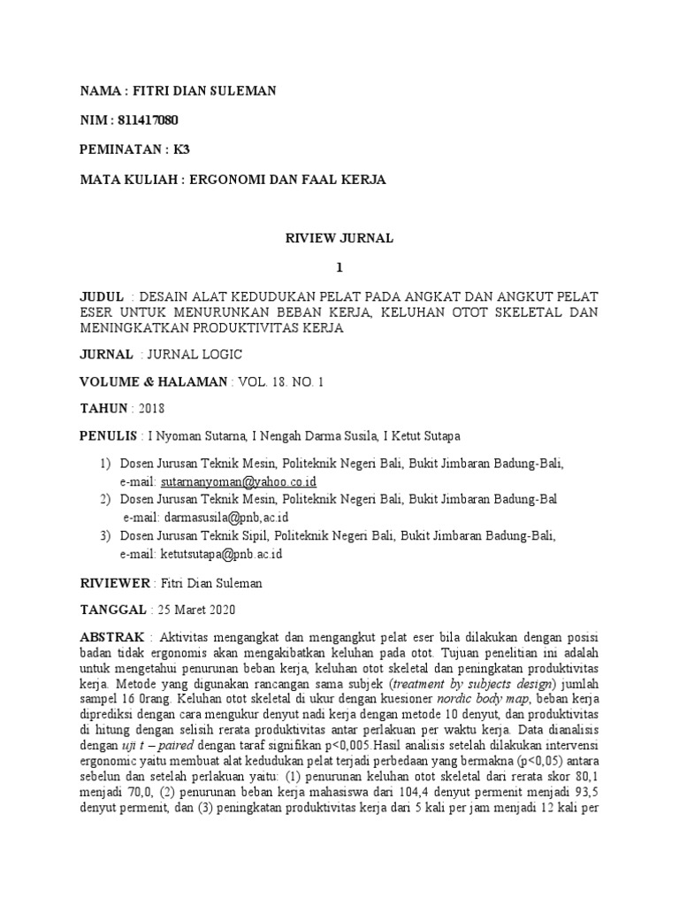 Ergonomi & Faal Kerja | PDF