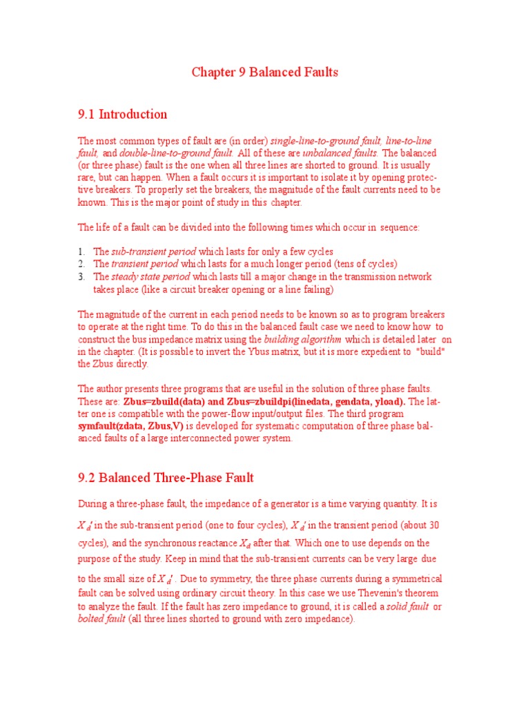 Chapter 9 Balanced Faults: Fault, and Double-Line-To-Ground Fault. All ...