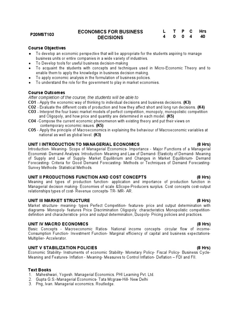 Economics Syllabus With Co Po Mapping Pdf Monopoly Economics