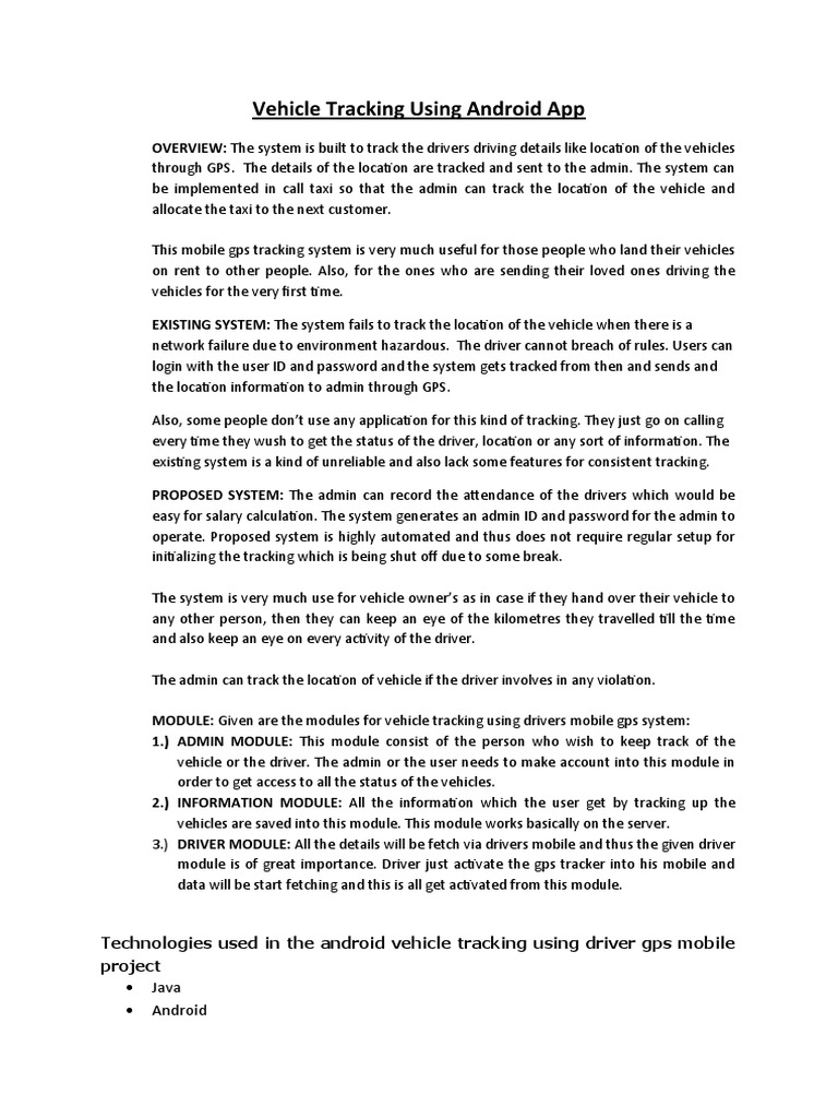 Vehicle Tracking Using Android App | PDF | Device Driver | Android ...