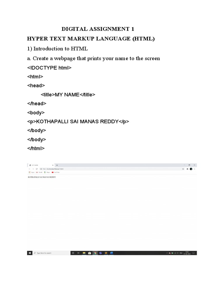 1) Introduction To HTML A. Create A Webpage That Prints Your Name To ...
