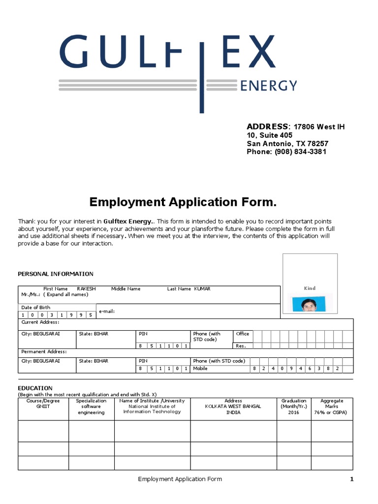 Employment Application Form | PDF | Background Check | Travel Visa