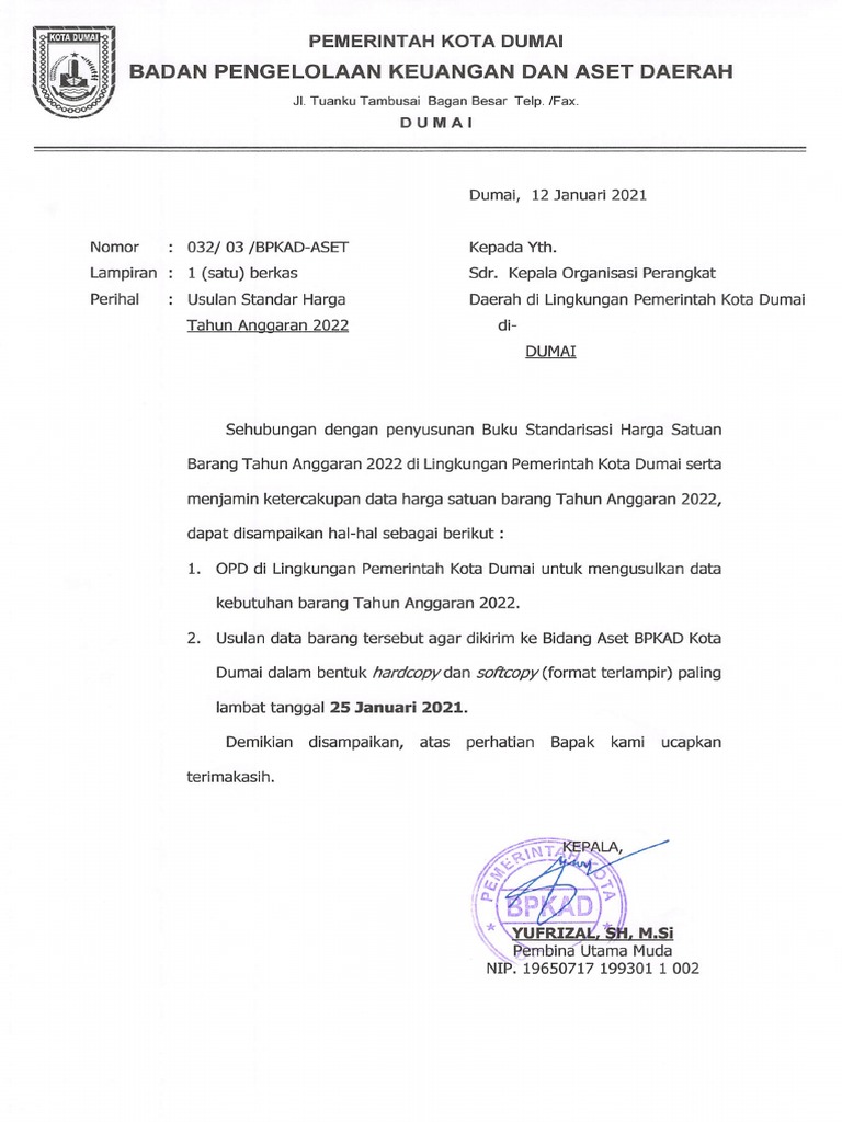 Usulan Standar Harga Tahun Anggaran 2022 | PDF