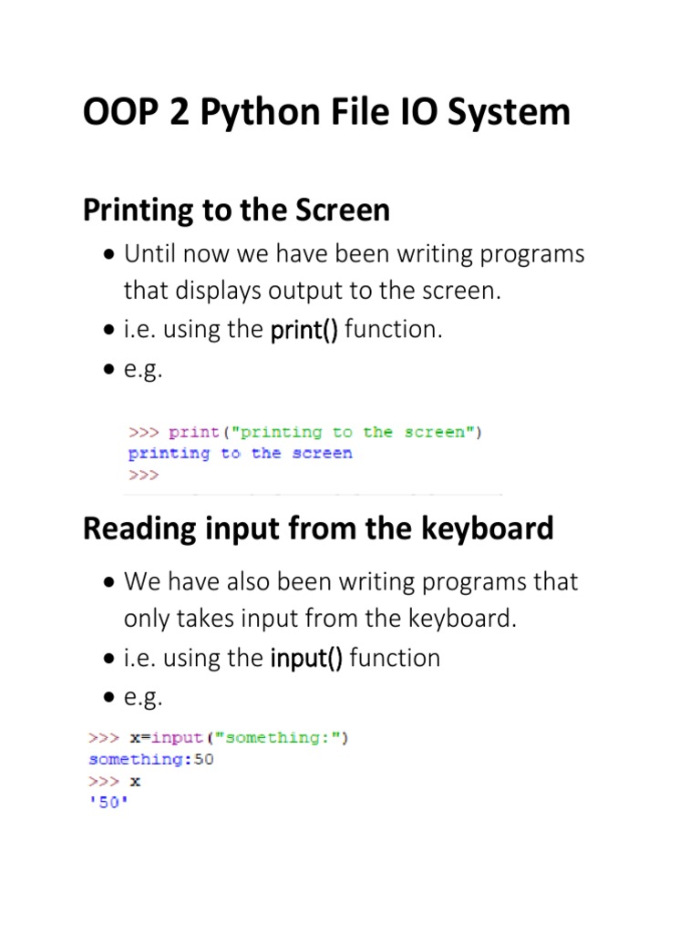 OOP 2 Python File IO System: Printing To The Screen | PDF | Filename | Input/Output