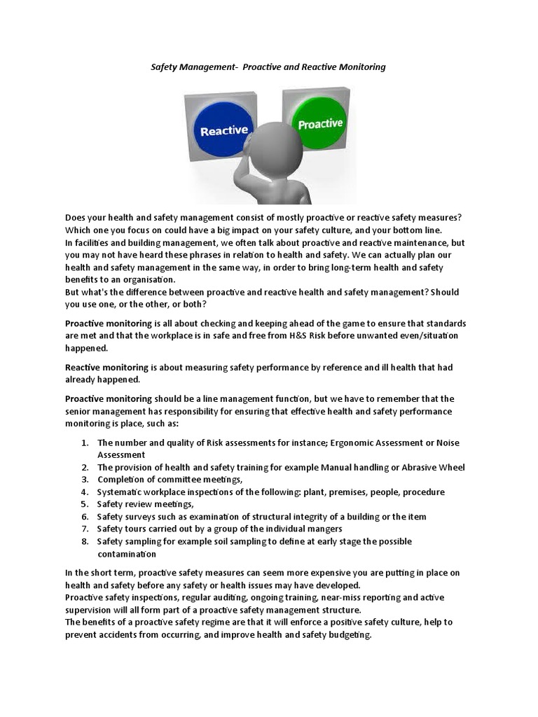 Proactive vs Reactive Safety Monitoring | PDF | Occupational Safety And ...