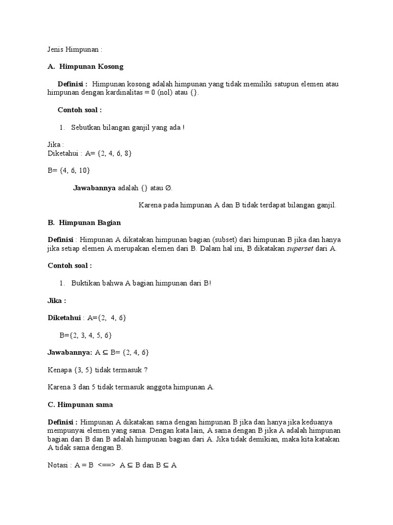 Jenis Himpunan Dan Contohnya | PDF